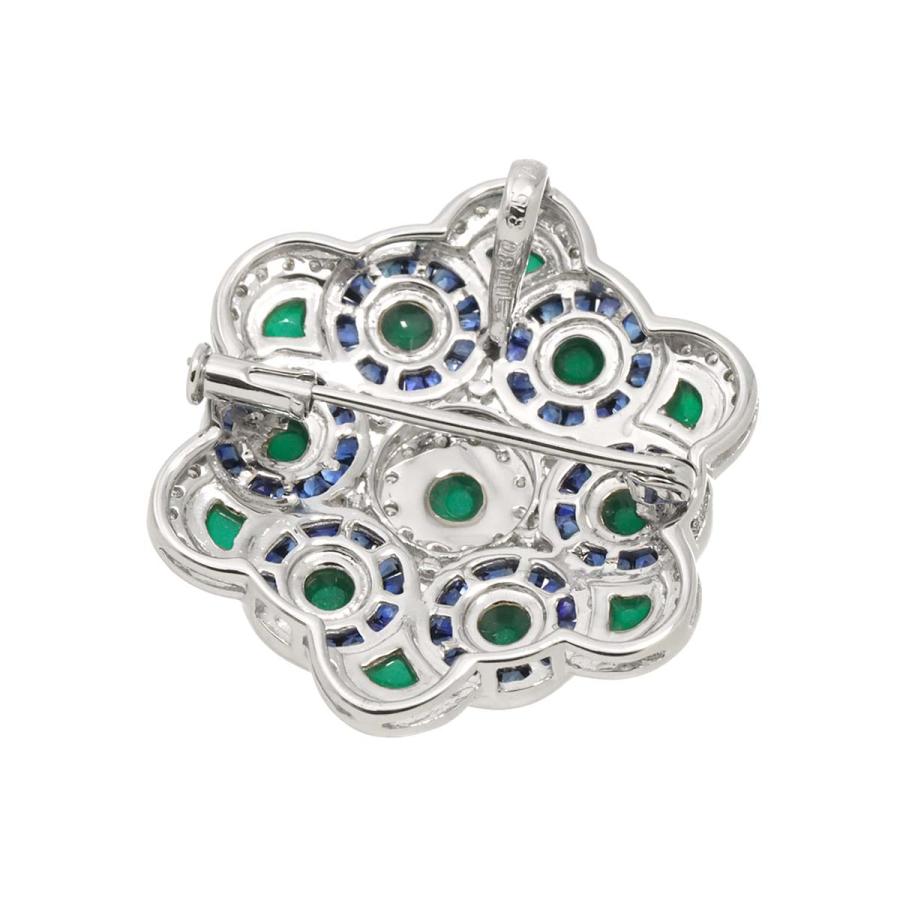 グリーンカルセドニー 3.75ct サファイヤ ダイヤ 0.30ct K18 WG ブローチ ペンダント トップ ホワイトゴールド 750 ...