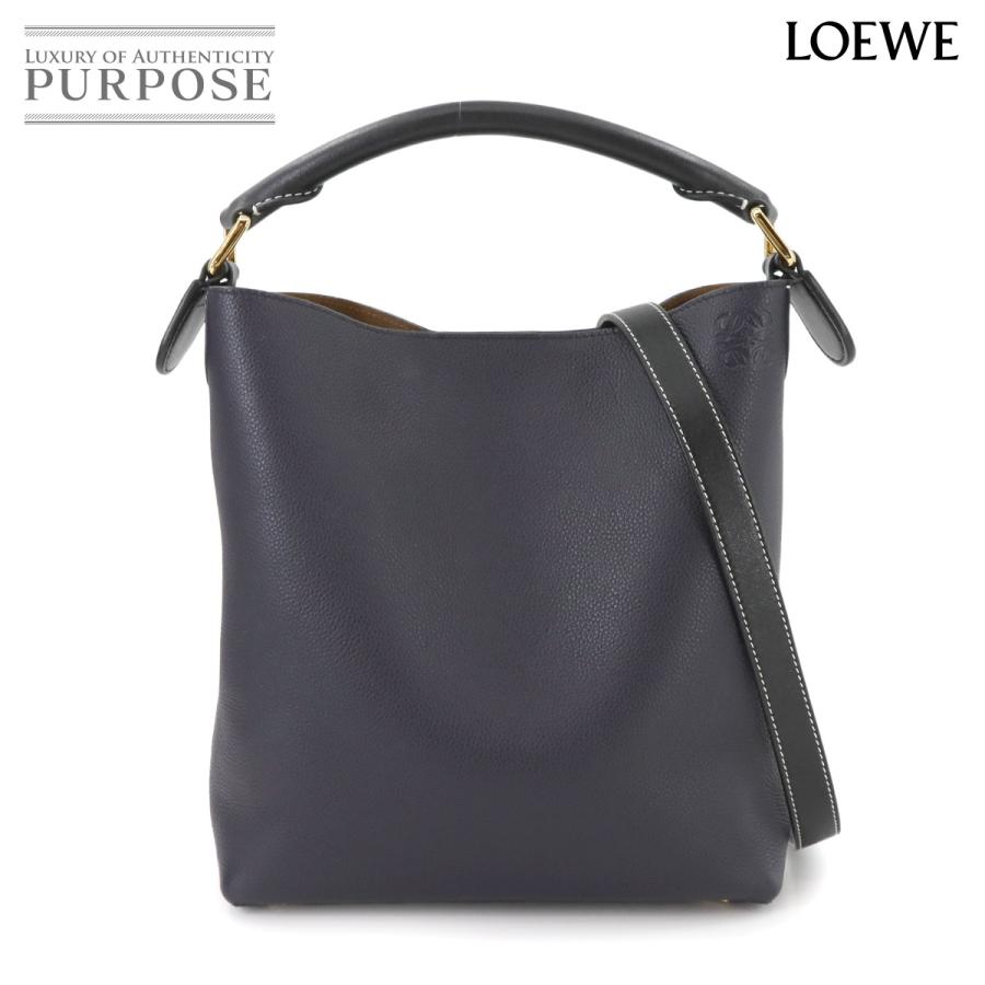 LOEWE 新品同様 ロエベ Tバケット スモール 2way ハンド ショルダー バッグ レザー ネイビー 35212KBR83 ゴールド 金具 T-Bucket 90285086 ...