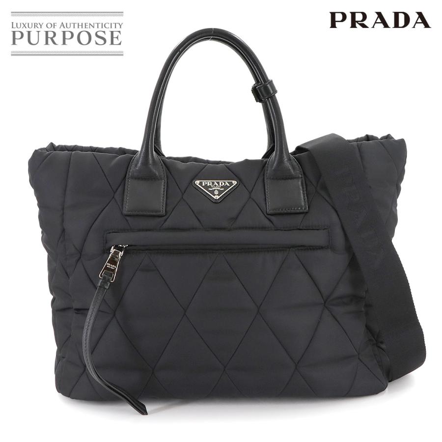 PRADA 新品同様 プラダ 2way トート ショルダー バッグ キルティング ナイロン レザー ネロ 1BG160 ブラック Tote Shoulder Bag 90285410 ...