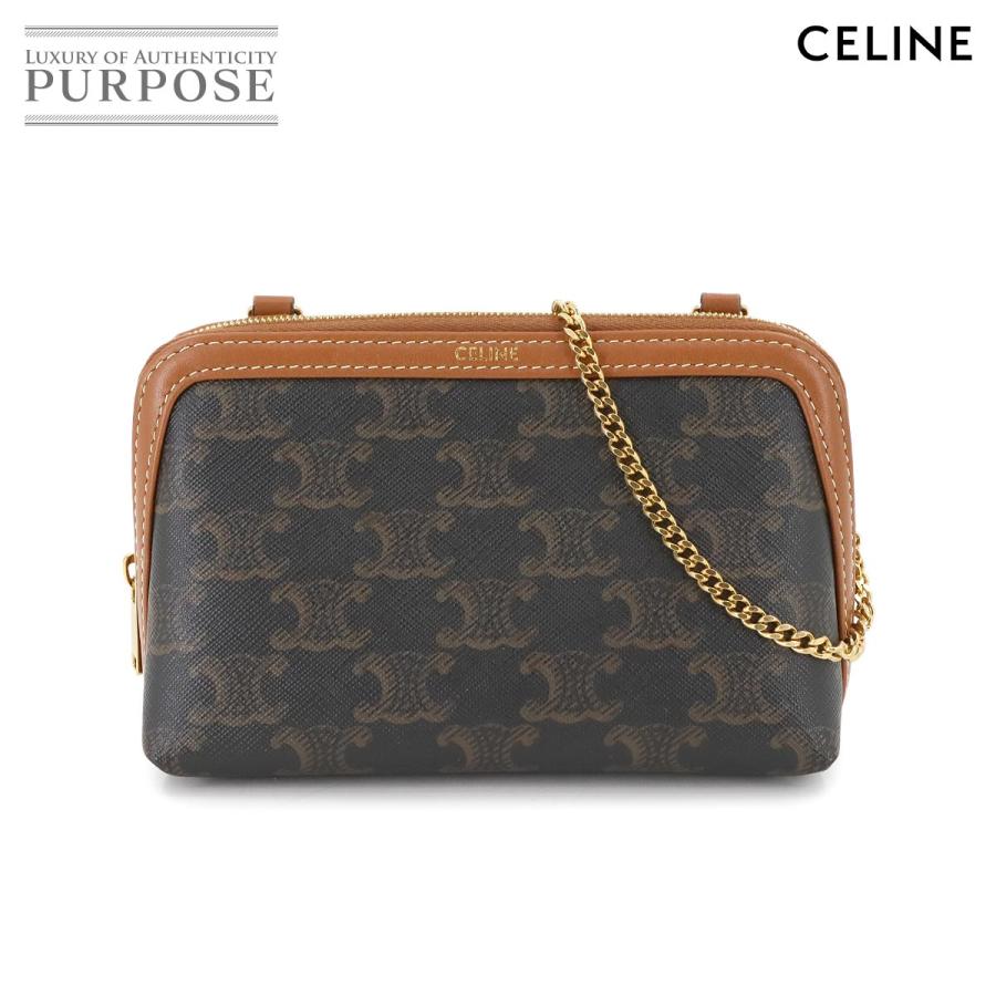 CELINE 未使用 展示品 セリーヌ トリオンフ ミニ チェーン ショルダー バッグ PVC レザー ブラック ブラウン ゴールド 金具 90292848 : PURPOSEパーパス・ヤフー ...