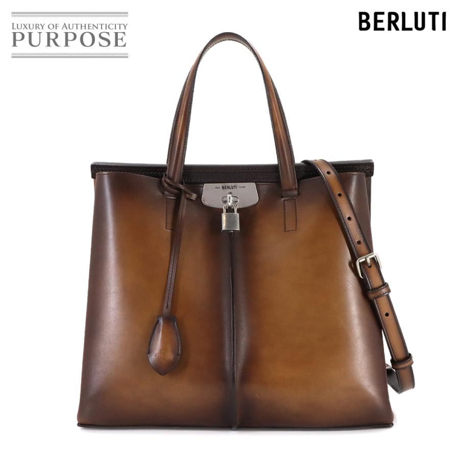 Berluti（ベルルッティ） 新品同様 ルッティ 38 2way トート ショルダー バッグ ヴェネチアレザー ブラウン シルバー 金具 ...