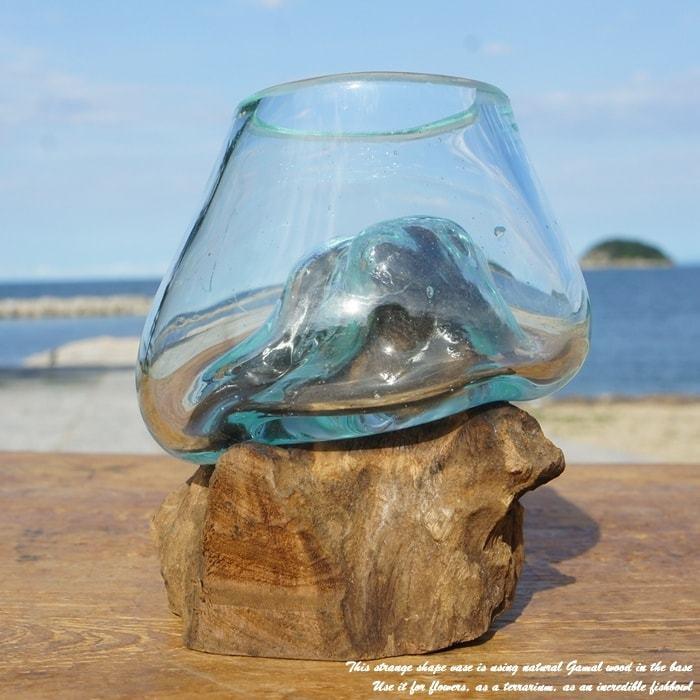 吹きガラスと天然木のオブジェTN 金魚鉢 メダカ水槽 花瓶 流木 吹きガラスと天然木のオブジェTN 金魚鉢 メダカ水槽 花瓶 流木