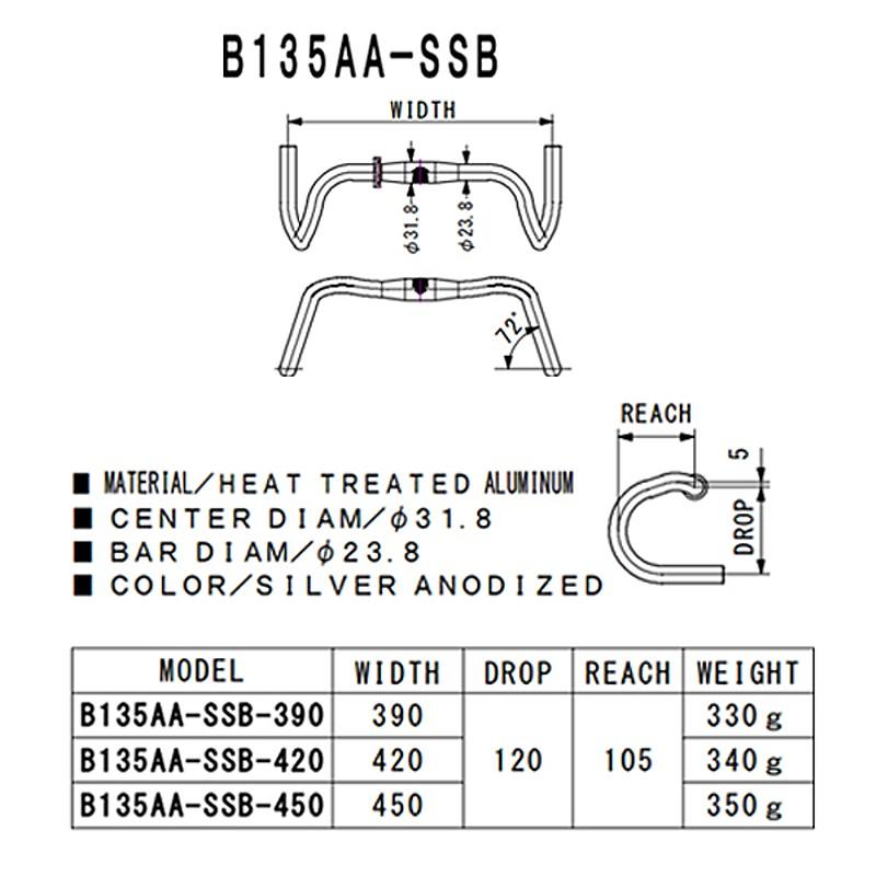 ニットー B135 AA SSB ドロップハンドルバー クランプ径：31.8mm NITTO :pi-916852:自転車のQBEI Yahoo!店 - 通販 - Yahoo!ショッピング