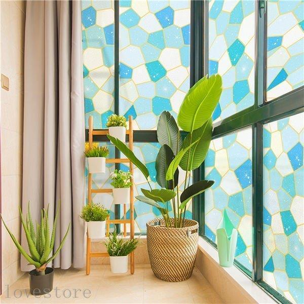 プライバシーフィルム 断熱 幾何学柄 ステンドグラス 目隠しシート 200cm 水で貼る 窓用 貼り直しはがせる uvカット 遮光 日除け :wiwi-102268x-45fft120:R ...