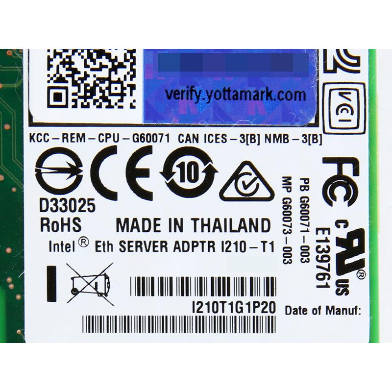 I210T1G1P20 Intel Corporation Ethernet Server Adapter I210-T1 PCI Express v2.1 x1【中古LANカード ...