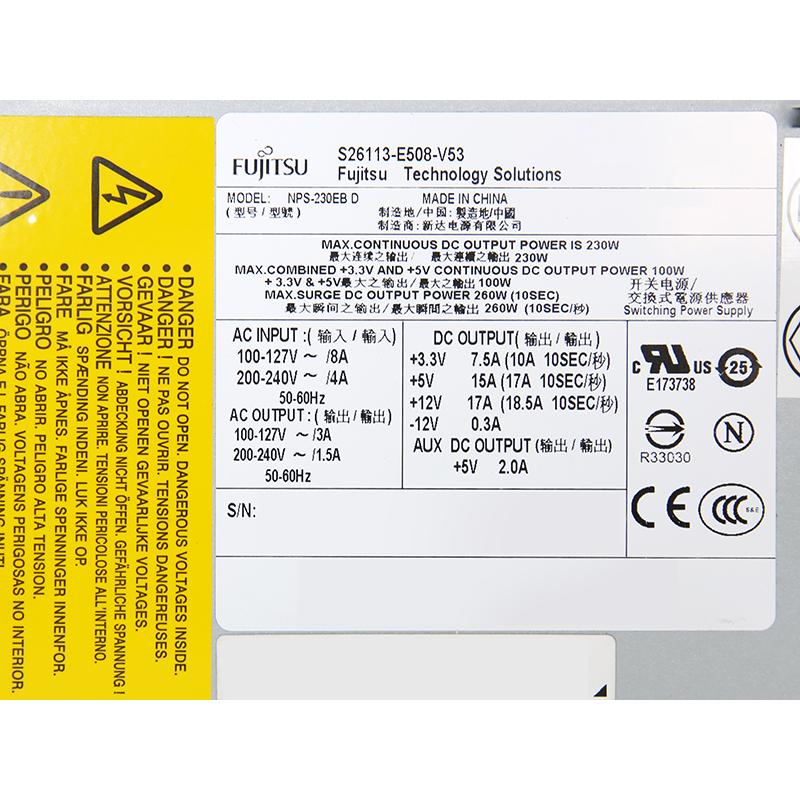 S26113-E508-V53 富士通テクノロジーソリューションズ PRIMERGY SX10 S2 等用 電源ユニット NPS-230EB ...