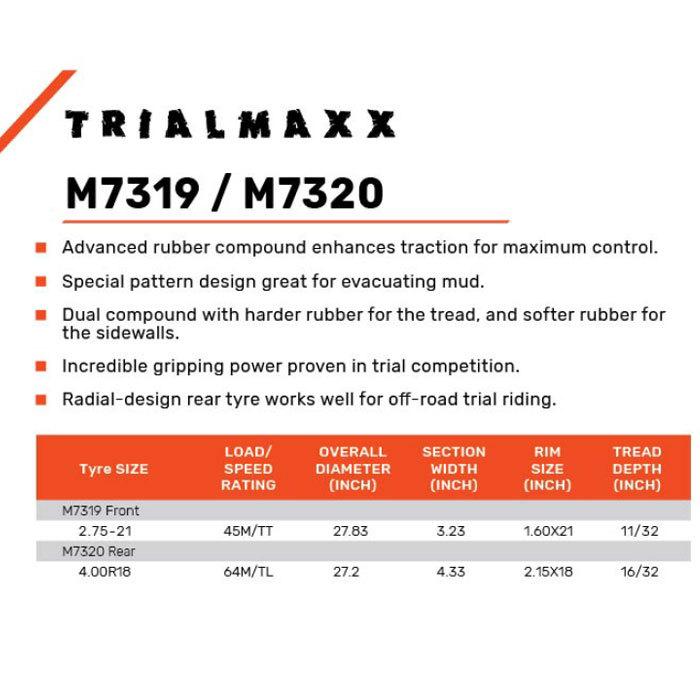 【代引不可】 マキシスバイク用タイヤ M7320 Trialmaxx 18インチ 4.00R18 64M TL リア オフロード トライアル ...