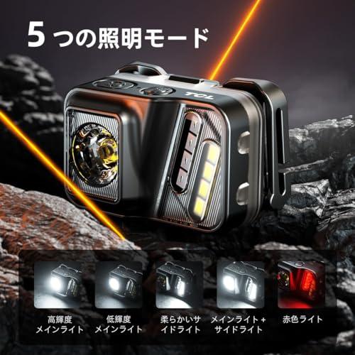 Warsun SN08 LED充電式ヘッドライト 5つの点灯モード 高輝度1000ルーメン Type-C充電 1800mAh大容量 手振り ...