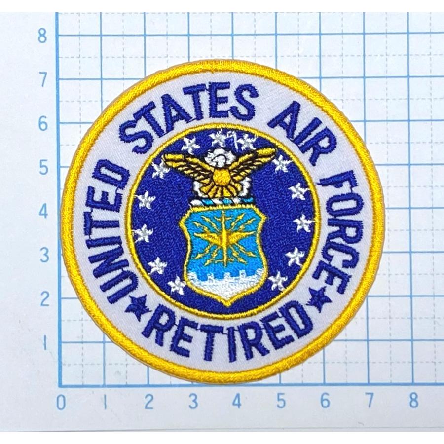 USエアフォース US AIRFORCE RETIRED ホワイト×ブルーロゴ 黄色フチ(円型 丸型)【ミリタリーワッペン 刺繍 アイロンワッペン】 : ワッペンとTシャツ雑貨らばさん ...