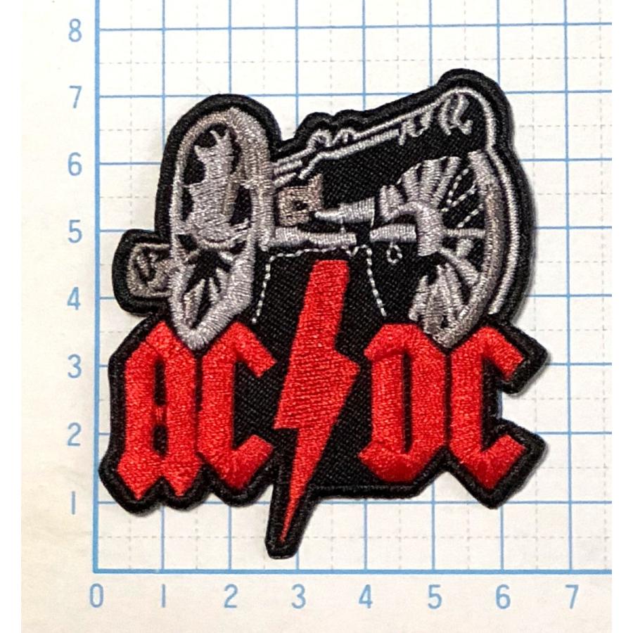 ACDC 大砲 赤ロゴ マーク かたどり型【ロック ワッペン 刺繍 ACDC 大砲 赤ロゴ マーク かたどり型【ロック ワッペン 刺繍
