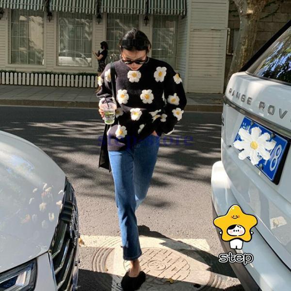 ブランド登録なし ニット デイジー柄 トップス 花柄 セーター ブランド登録なし ニット デイジー柄 トップス 花柄 セーター