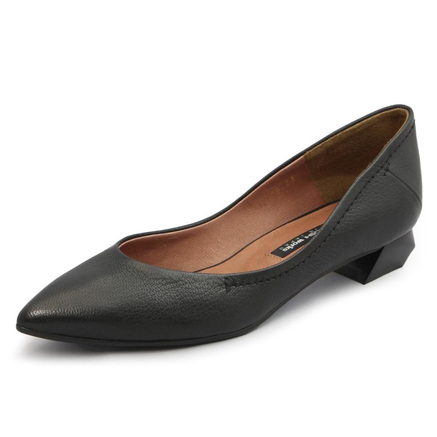 【継続品】works ラボキゴシワークス 12679 B ブラック パンプス デザインヒール 2.5cmヒール ゴード(山羊革 ...