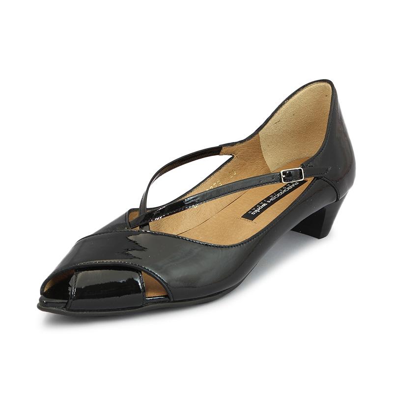 rabokigoshi works ラボキゴシワークス 12779 B ブラック パンプス オープントゥ ストラップ付 3cmヒール ゴート ...