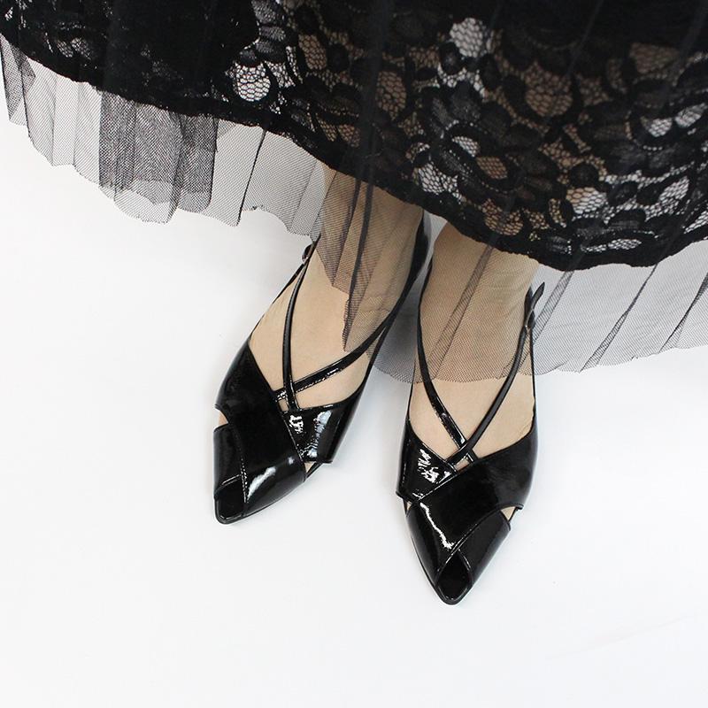 rabokigoshi works ラボキゴシワークス 12779 B ブラック パンプス オープントゥ ストラップ付 3cmヒール ゴート ...