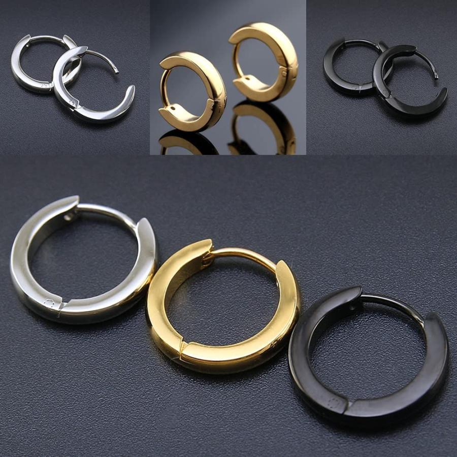 フープ ピアス メンズ 安い リング サージカルステンレス 316L 金 平面 レディース ゴールド シルバー ブラック 銀 黒 7mm 9mm 12mm 14mm 16mm LUXSTAR ...