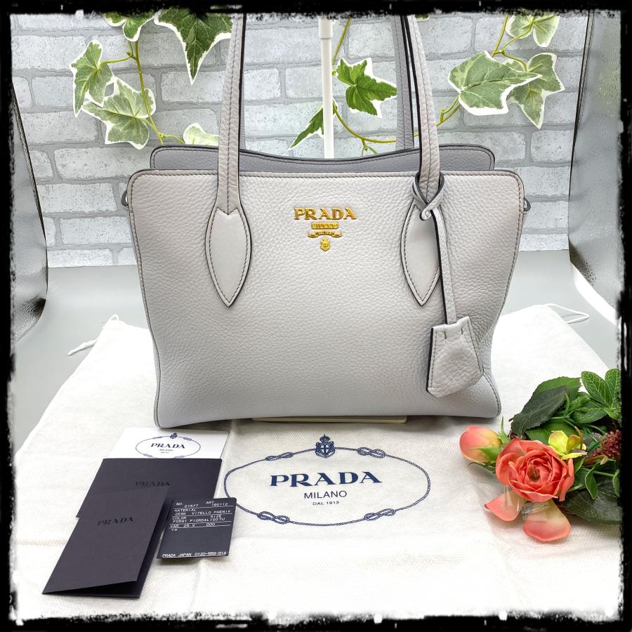 PRADA 【PRADA】プラダ レザー トートバッグ ハンドバッグ 1BG112 FIORDALISO グレー : ラフテルショップ - 通販 - Yahoo!ショッピング