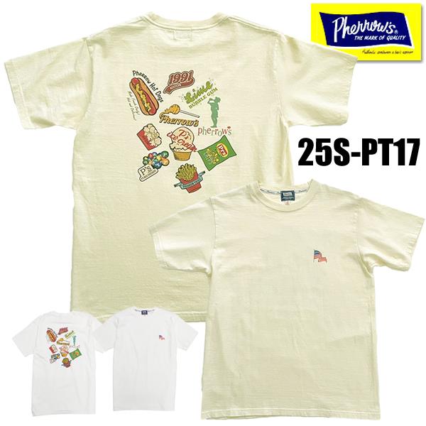 Pherrow's フェローズ Tシャツ 25S-PT17 American Food プリント 両面 ロゴT 半袖 POP ジャンクフード 綿100％ アメカジ TEE メンズ 2025年 ...