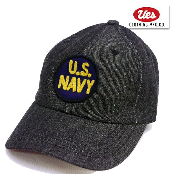 UES ウエス ブラックデニム キャップ 82BDC U.S.NAVY CAP 帽子 ベースボールキャップ ロゴ ワッペン 濃色 硫化 黒 ...
