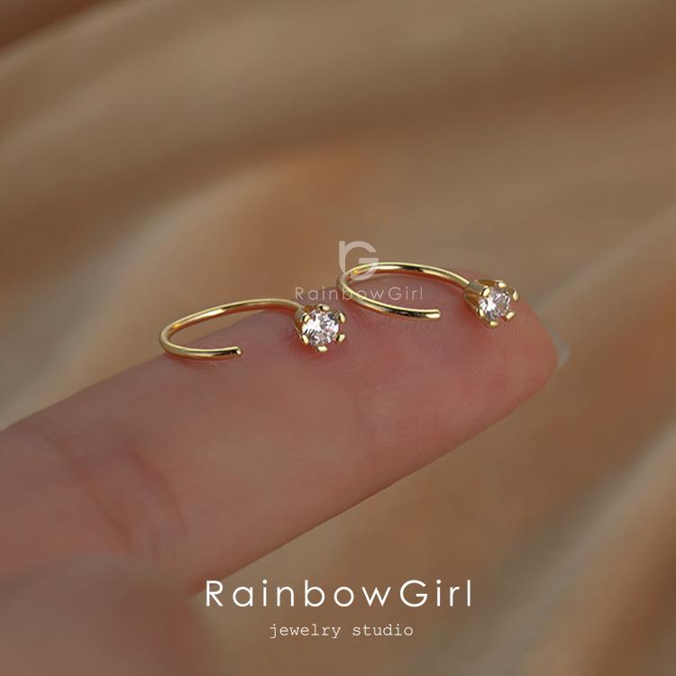RainbowGirl（アクセサリー） フックピアス レディース つけっぱなし 金属アレルギー対応 18金 一粒 CZ 小ぶり シルバー ゴールド 人気 誕生日プレゼント 母の日 ...