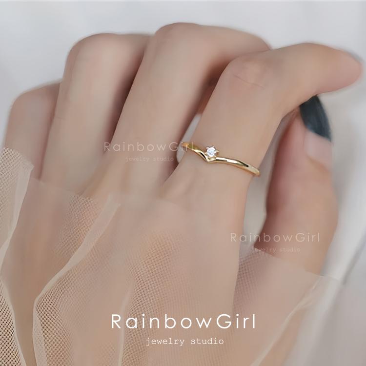 RainbowGirl（アクセサリー） 指輪 レディース 細いリング 一粒 Vライン フリーサイズ 可愛い ダイヤモンドcz 重ね付け 女性 母の日 : RainbowGirl Jewelry ...