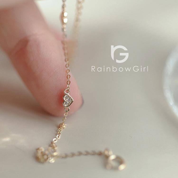 RainbowGirl（アクセサリー） ブレスレット レディース ハート 小さめ 極細 ダイヤCZ チェーン 上品 14kゴールド 重ね付け 可愛い 女性 人気 誕生日お祝い ...