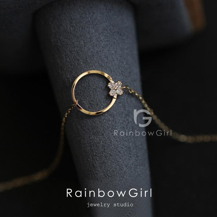 RainbowGirl（アクセサリー） ブレスレット レディース 極細 重ね付け ウェーブ リング お花 チェーン 上品 14kゴールド 可愛い 女性 人気 誕生日 母の日 お祝い ...