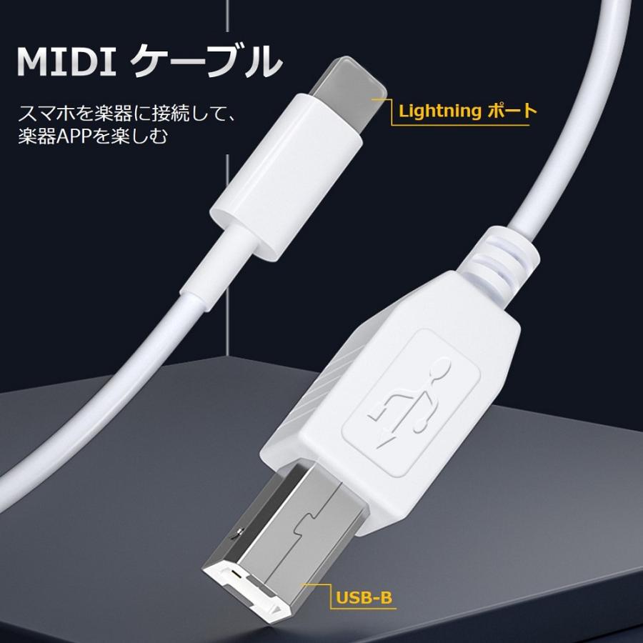 iPhone iPad MIDI ケーブル 1M ライトニング USB タイプb USB2.0-B 変換 MIDIキーボード 電子ギター デジタルピアノ コンバータ リズム再生 編曲 トラック ...