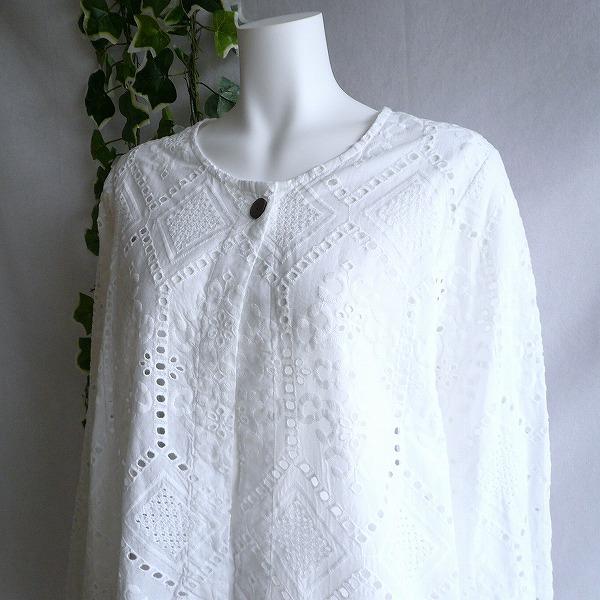 新品 9108 F ジャケット 綿100％ シャツ カットワーク刺繍 レディース 白 ノーカラー 長袖 インド製 ナチュラル 上品 春 夏 秋 : ラインハイト - 通販 - Yahoo!ショッピング