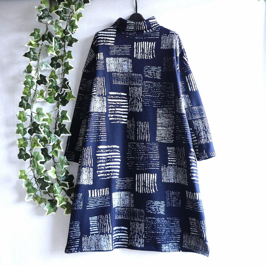 新品 9401 ML 裏起毛 あったか ワンピース 秋 冬 和風柄 レディース 紺系 ゆったりタートル ストレッチ ニットソー 長袖 : 9401 : ラインハイト - 通販 - Yahoo ...