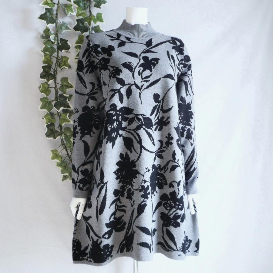 新品 9447 ML ボタニカル柄 ニット チュニック ワンピース 秋 冬 レディース グレー系 ハイネック 長袖 上質 上品 : 9447 : ラインハイト - 通販 - Yahoo!ショッピング