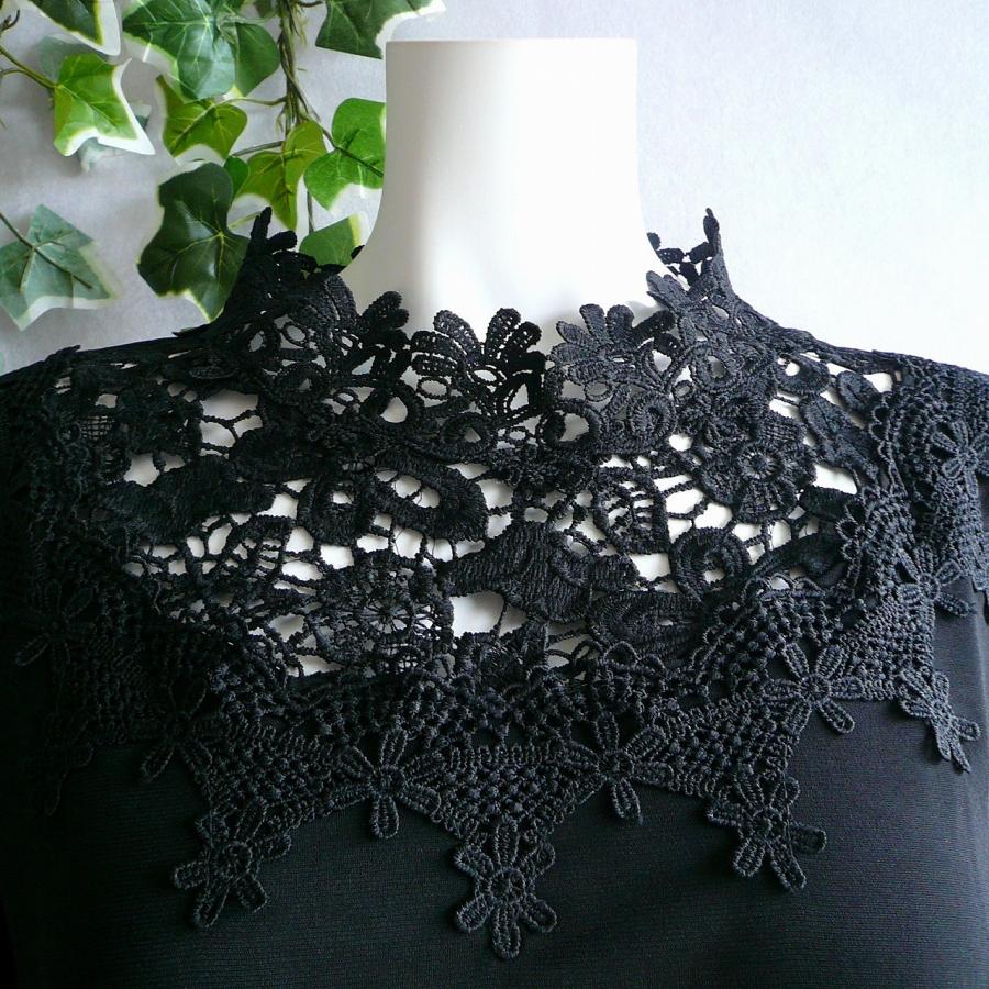 新品 9475 ML クロシェ刺繍レース襟 カットソー ブラウス 春 夏 秋 レディース 黒 美しい透け感 ストレッチ 上品 : ラインハイト - 通販 - Yahoo!ショッピング