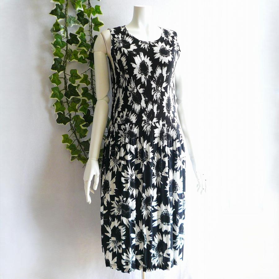 新品 9676 F ひまわり柄 プリーツ ワンピース 春 夏 秋 レディース 黒系 ノースリーブ 高級感 上質 上品 50代 60代 70代 : セレクトショップラインハイト - 通販 ...