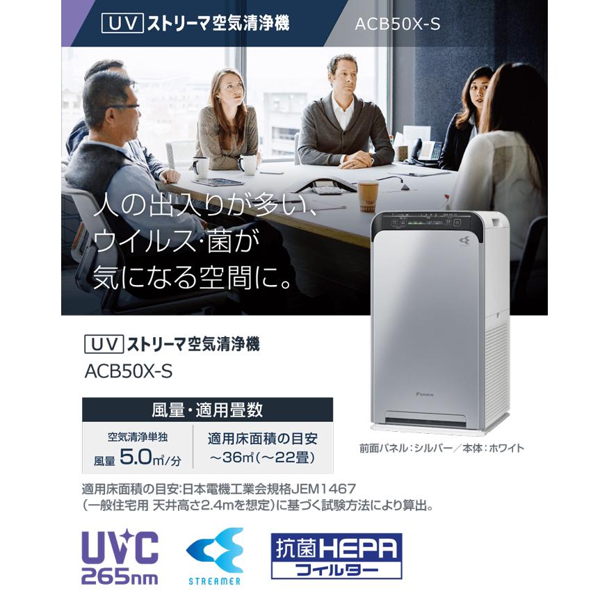 ダイキン ACB50Z-S UVストリーマ空気清浄機 〜22畳 抗菌HEPAフィルター UVC LED搭載 シルバー PM2.5 花粉 脱臭 除菌 DAIKIN : acb50z-s : 住設 ...