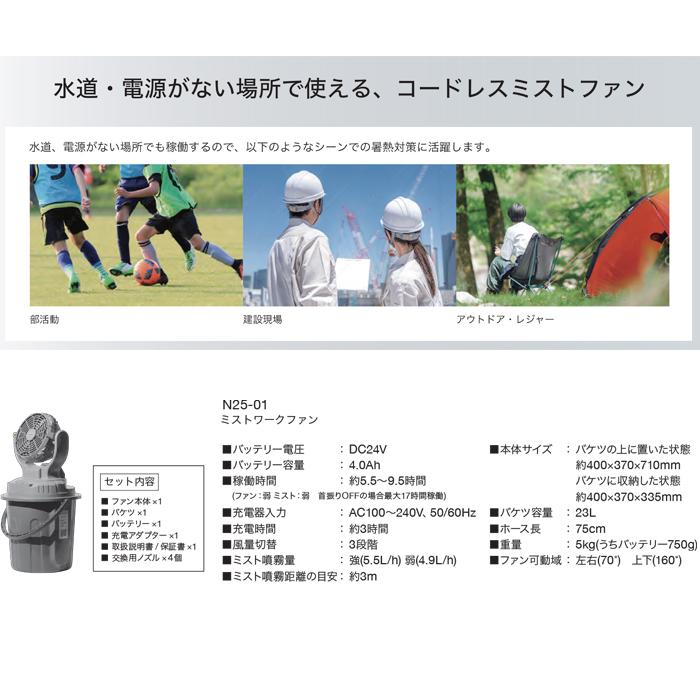 SHOWA N25-01 ミスト付き扇風機 ミストワークファン コードレス 自動首振り 小型 コンパクト 冷風扇 (N23-06の後継品) 昭和商会 ショーワ : 住設と電材の洛電マート ...