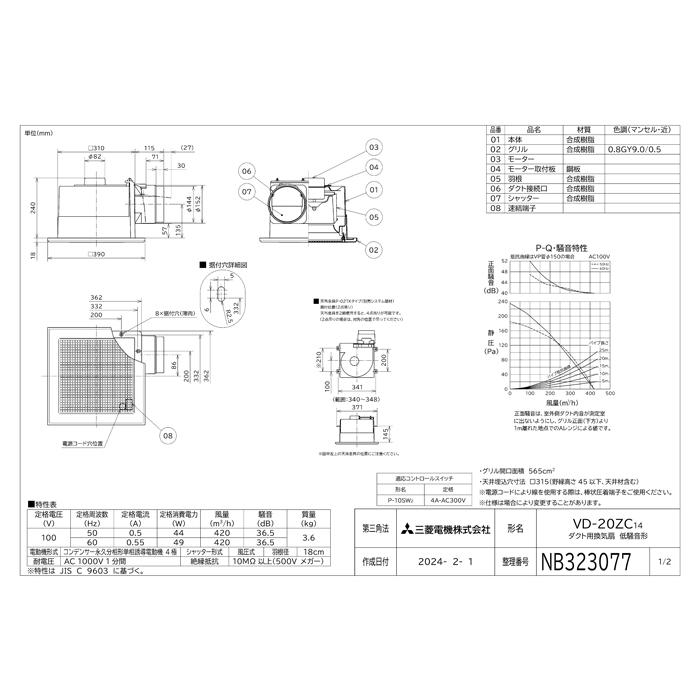三菱 三菱電機 VD-20ZC14 天井埋込形換気扇 本体 ダクト用換気扇 低騒音タイプ MITSUBISHI : 住設と電材の洛電マート Yahoo!店 - 通販 - Yahoo!ショッピング