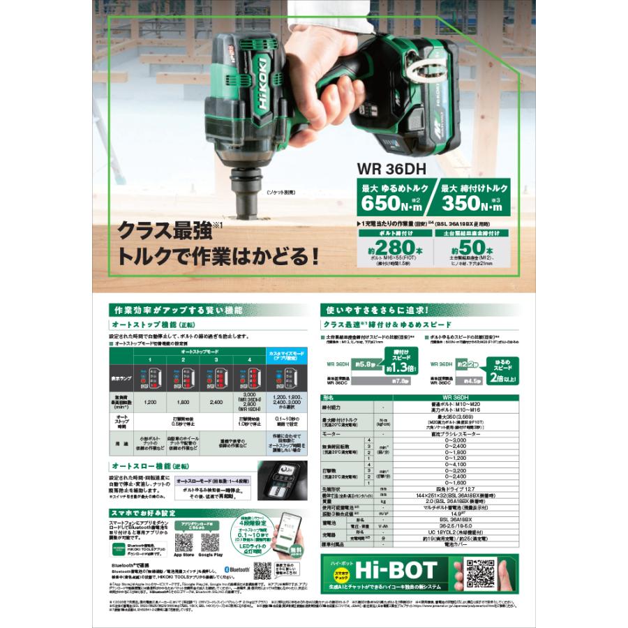 HiKOKI ハイコーキ WR36DH(2XPSZ)(BG) 限定カラー 36Vコードレスインパクトレンチ ブラック＆ゴールド バッテリー2個 充電器 ケース付 : 住設と電材の洛電マート ...