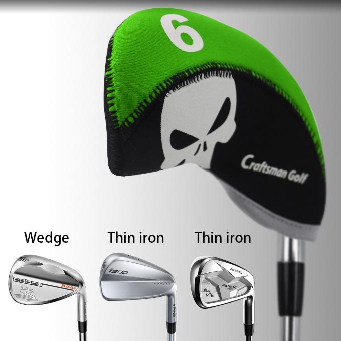 CRAFTSMAN アイアンカバー ゴルフヘッドカバー Iron Cover 11枚セット(3-9、PW、AW、SW、LW) スカル ネオプレン素材 かっこいい オシャレ ...