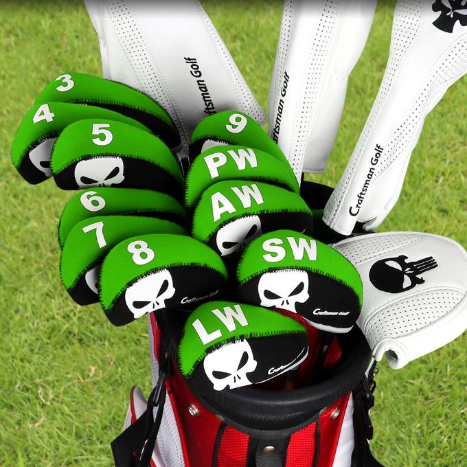 CRAFTSMAN アイアンカバー ゴルフヘッドカバー Iron Cover 11枚セット(3-9、PW、AW、SW、LW) スカル ネオプレン素材 かっこいい オシャレ ...
