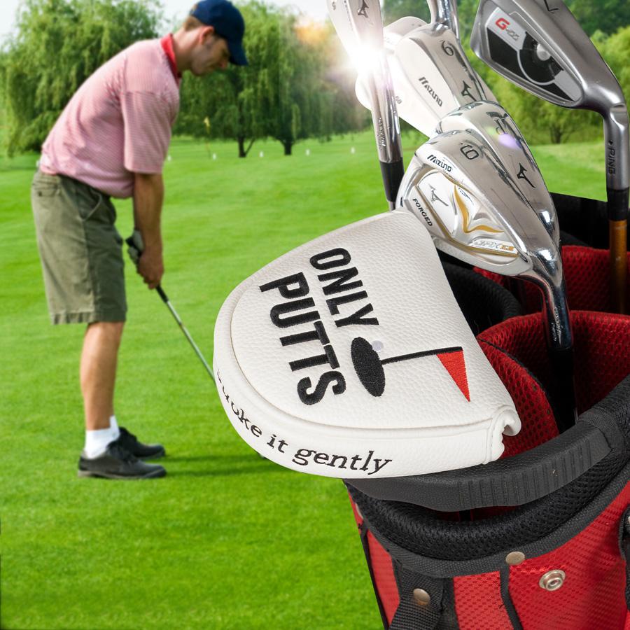Craftsmanクラフトマン ゴルフパターカバー マグネット開閉 マレット マーカー付 クラブヘッドカバー 白い合成皮革 刺繍 ONLY ...