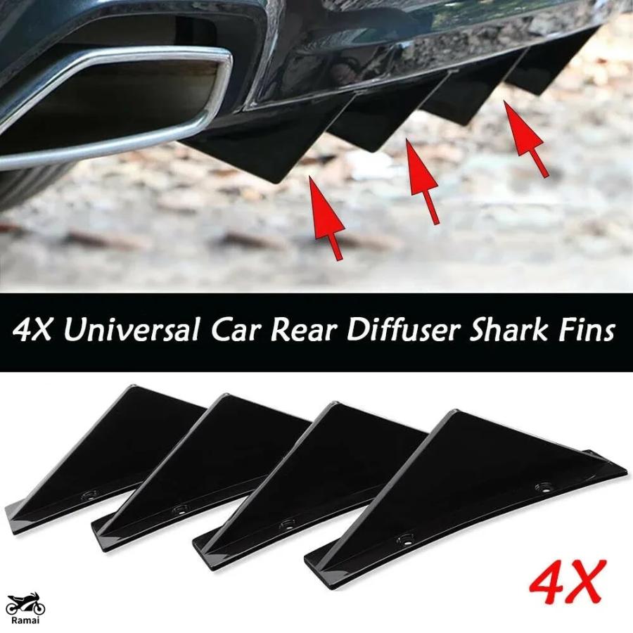 4pcs Rear Bumper Diffuser Shark Fins Aprons Splitters Sticker Lip ...