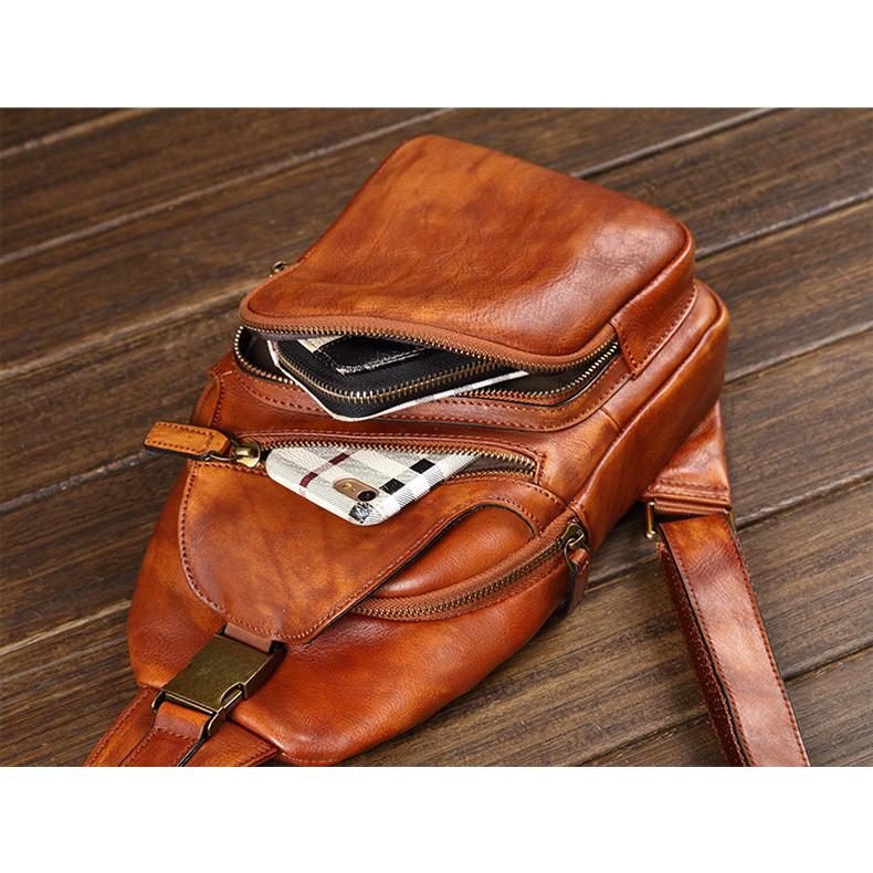 職人手作り ヌメ革 ボディバッグ ワンショルダー 牛本革 多機能 肩掛け