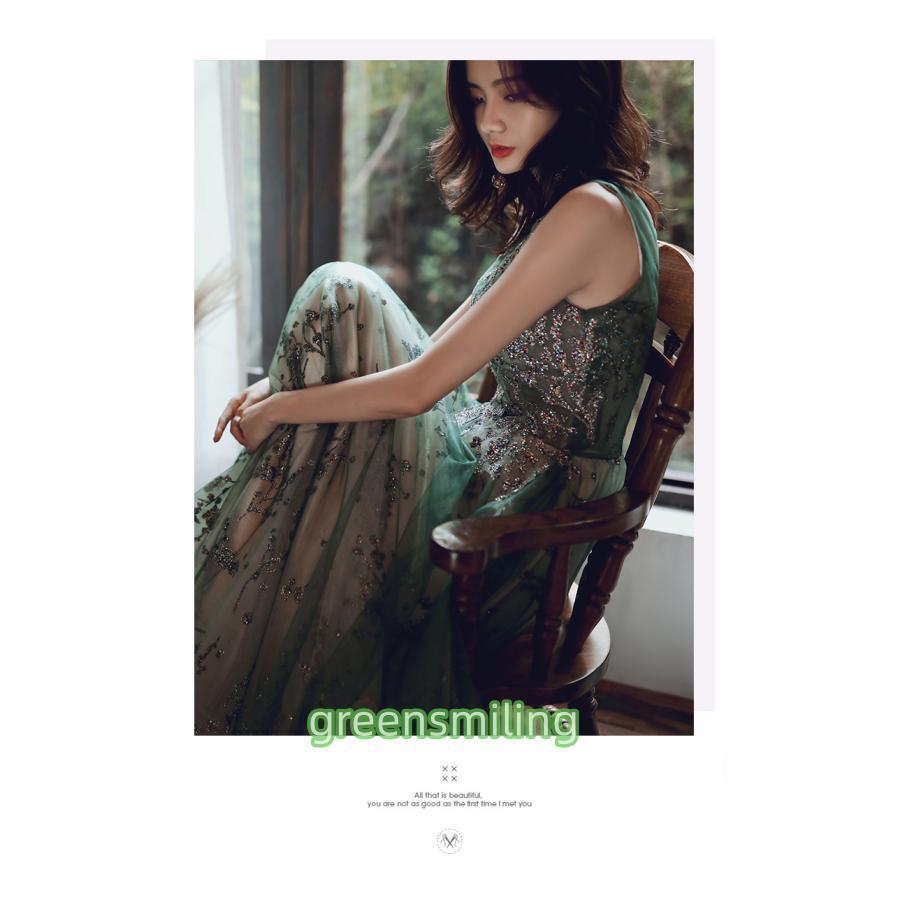 カラードレス ロングドレス グリーン ノースリーブ 演奏会 発表会