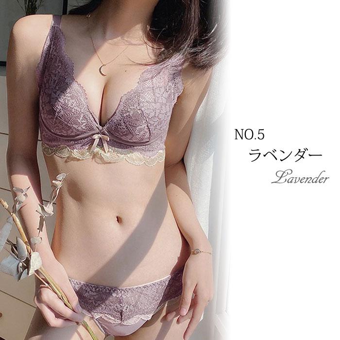 uricca ブラジャー ショーツセット レディース 脇高 ノンワイヤー ブラ＆ショーツセット セット下着 谷間 補正 レース [郵1.5]^i004^ : uricca ウリッカ - 通販 ...