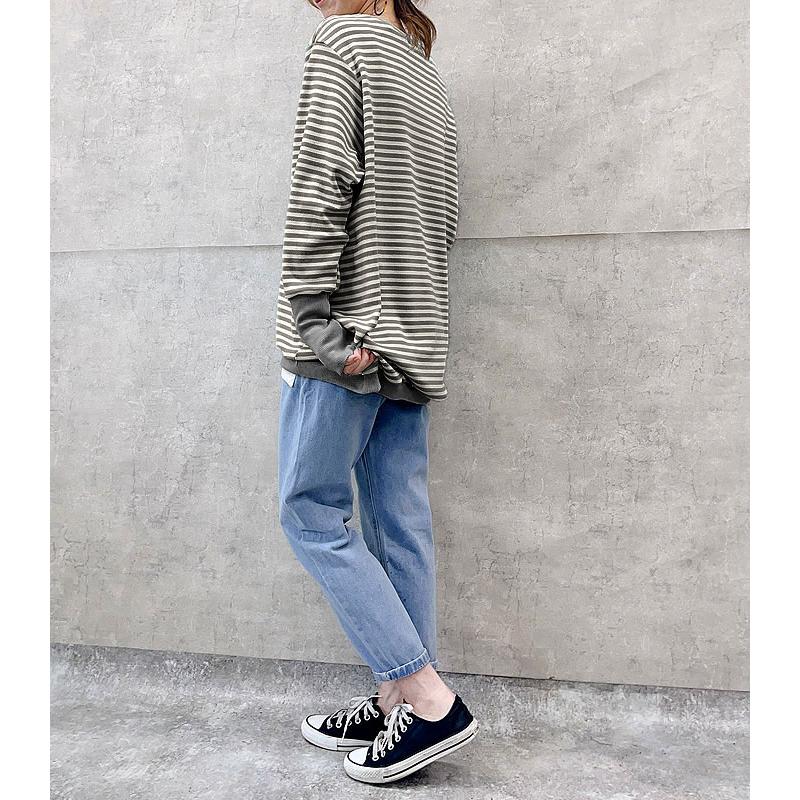 ボーダー ニットタッチ スウェット カットソー トップス レディース リブ長 長袖 秋 (送料無料)[郵3]^t959^ :t959:uricca ウリッカ - 通販 - Yahoo!ショッピング