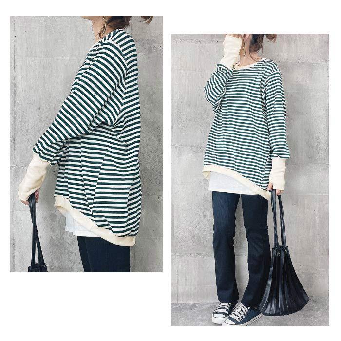 ボーダー ニットタッチ スウェット カットソー トップス レディース リブ長 長袖 指穴 春スウェット 春 (送料無料)[郵3]^t959^ :t959:uricca ウリッカ by ...