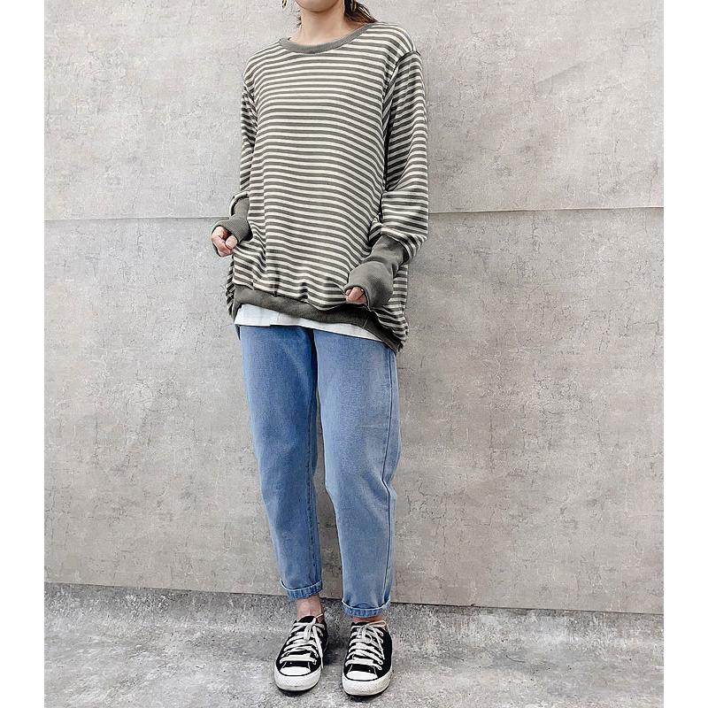 ボーダー ニットタッチ スウェット カットソー トップス レディース リブ長 長袖 秋 (送料無料)[郵3]^t959^ :t959:uricca ウリッカ - 通販 - Yahoo!ショッピング