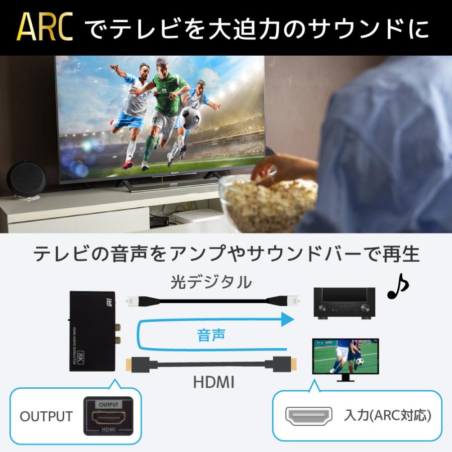 8K60Hz 4K120Hz HDCP2.3 ARC 対応 HDMI オーディオ 分離器 RS 8K60Hz 4K120Hz HDCP2.3 ARC 対応 HDMI オーディオ 分離器 RS