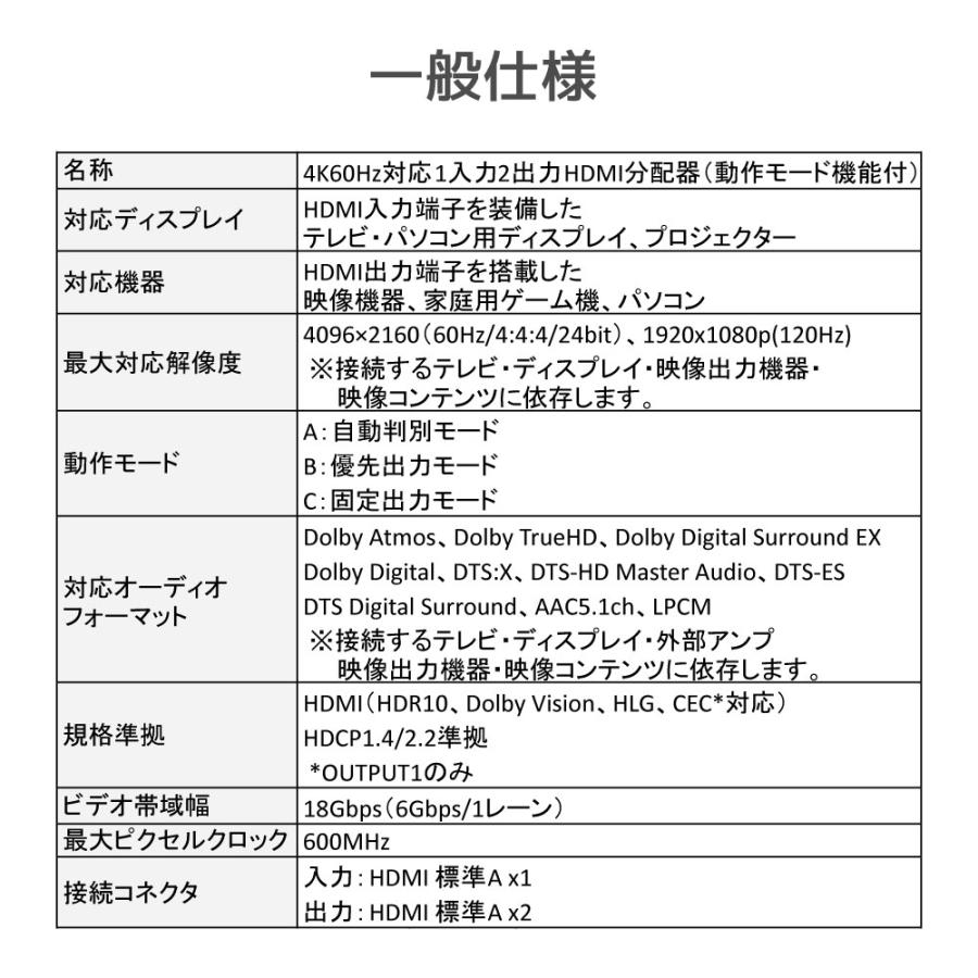 4K60Hz対応 1入力2出力 HDMI分配器（動作モード機能付） RS-HDSP2M-4KA カスケード対応 : ラトックプレミアYahoo ...