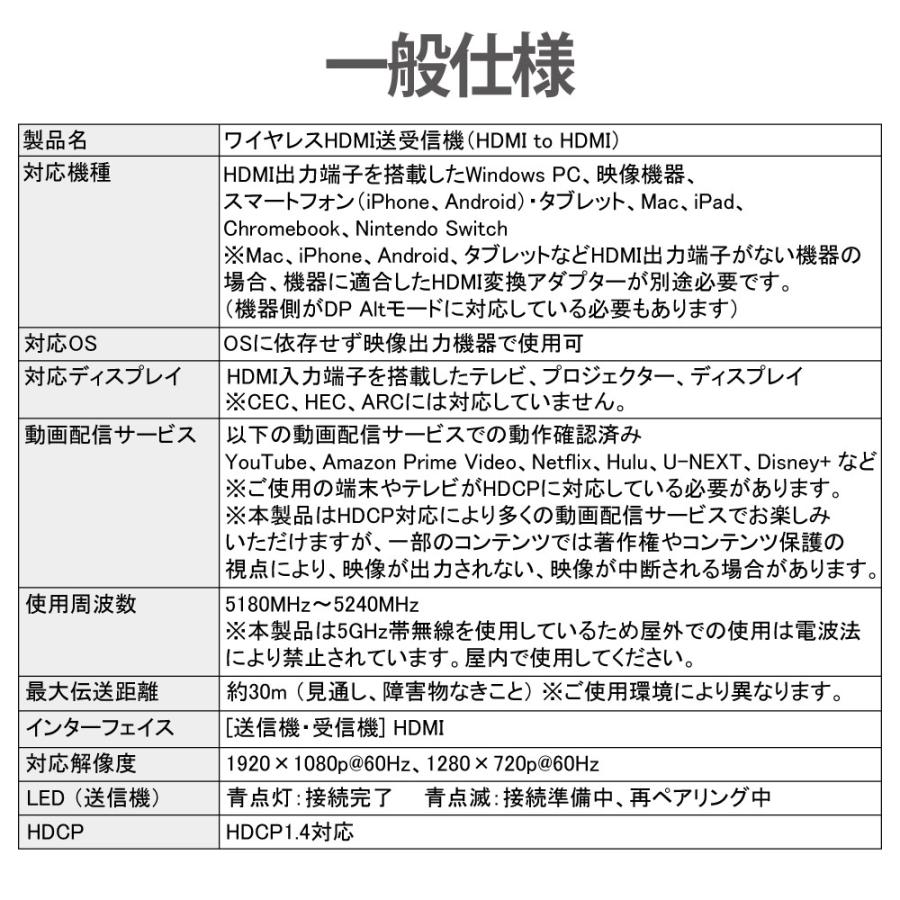 ワイヤレス HDMI 送受信機（HDMI to HDMI） RS-WLHD1A スマホ PC タブレット テレビ に 映す 拡張 ミラーリング 送受信機セット 最大5台 切り替え : ラトック ...