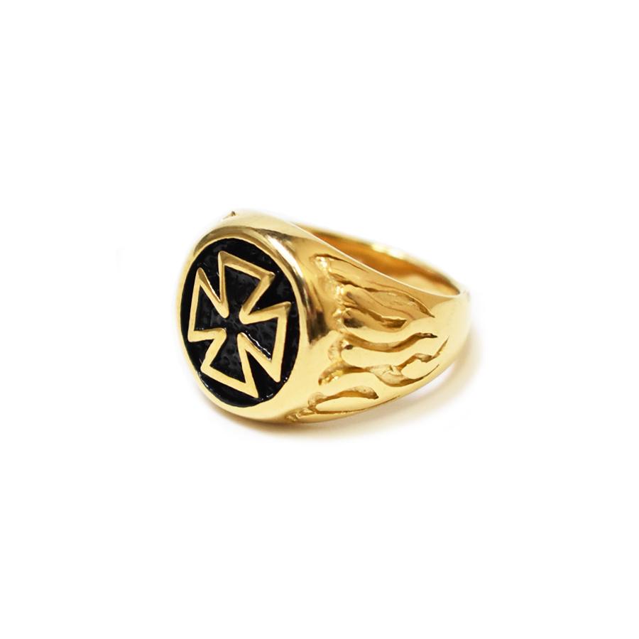 Flare Cross Round Ring - Gold/Black メンズアクセサリー アイアンクロス シルバー リング ...